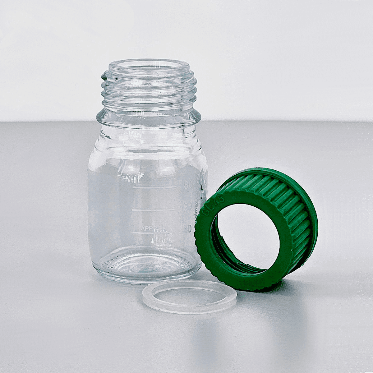 100 ml laboratory bottle GL 45 with gasket and screw cap with hole ...