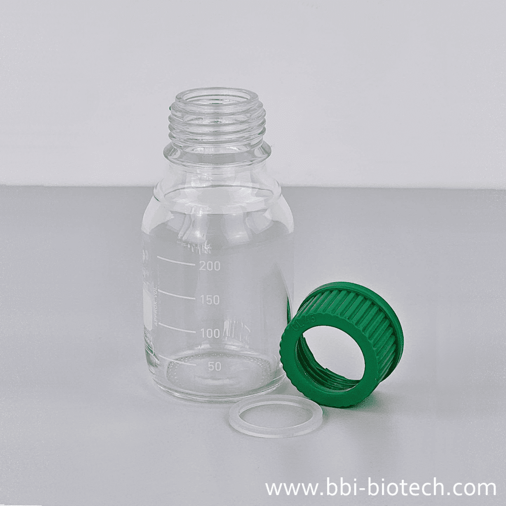 250 ml laboratory bottle GL 45 with gasket and screw cap with hole ...